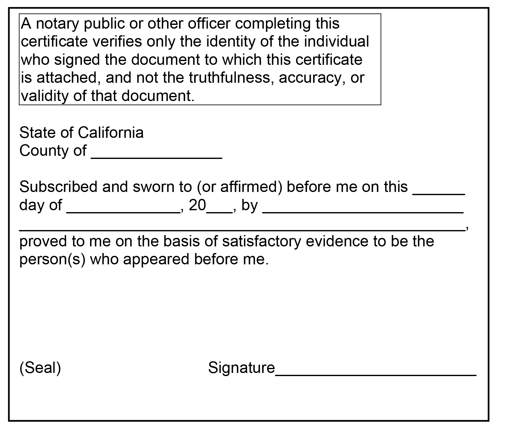 California Jurat with affiant statement